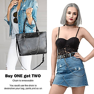 XZQTIVE Studded Belt with Chain Metal Punk Rock Rivet Belts for Women/Men Punk Leather Belt Gothic Belt Accessories for Jeans Pants (Silver, Fit Pant 31-36 inch)