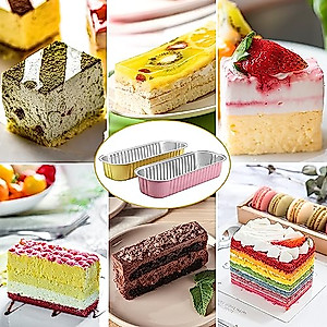 Ruckae 100 Pack Mini Loaf Pan Mini Loaf Baking Pans with Lids and Spoons,Disposable Aluminum Foil Pans, Rectangle Tin Foil Pans with Lids for Home, Pary, Picnics (Pink)