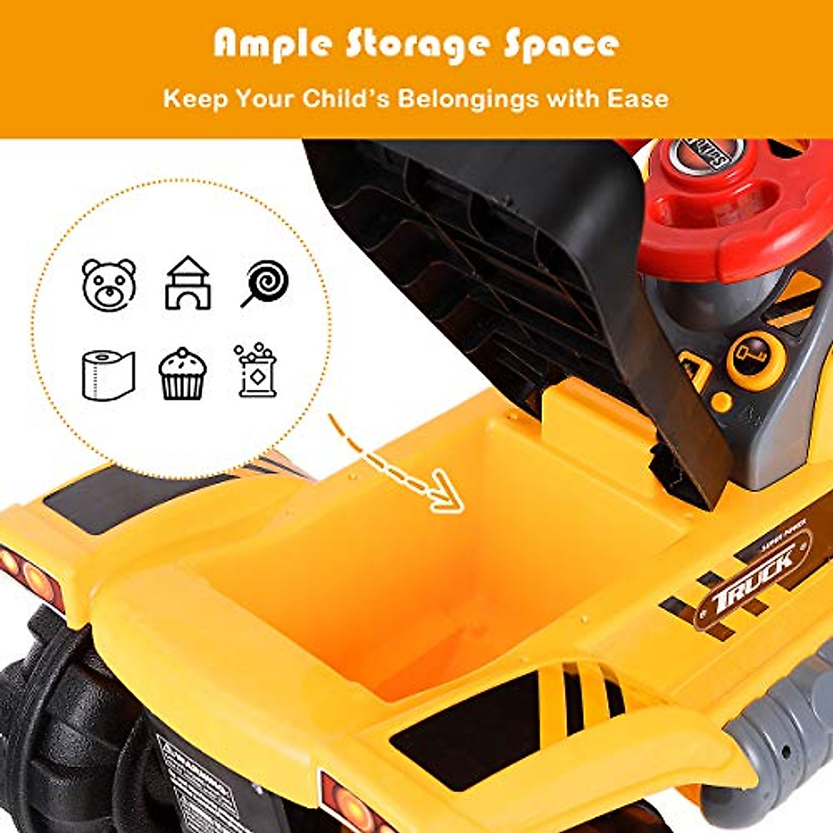 Giantex Ride On Bulldozer Truck for Kids, Excavator Digger Construction Vehicles, Pretend Play Sliding Tractor, w/ Multiple Sounds, Push Bucket, Low Seat, Anti-Skid Tires, Front Loader Ride-On Large