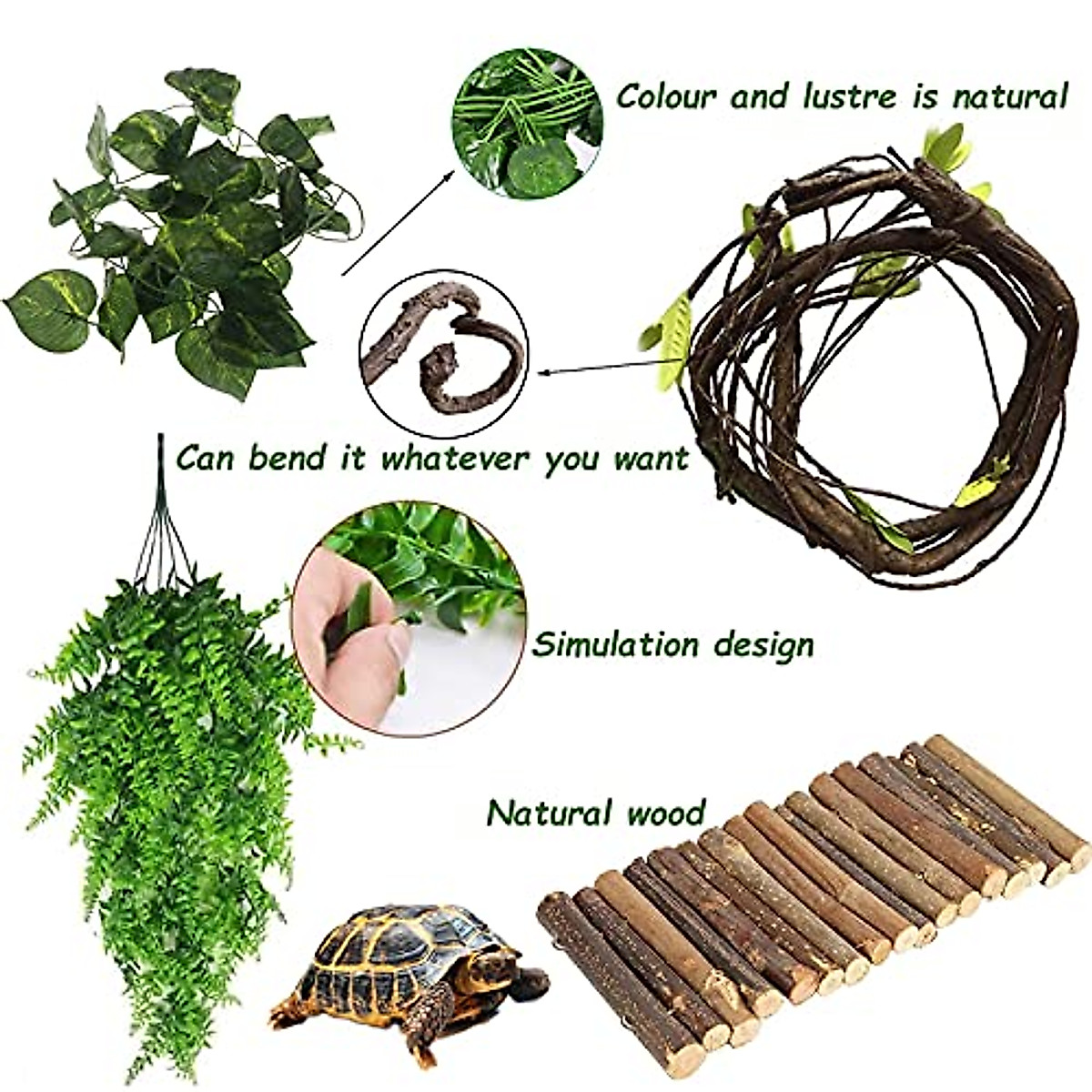 Hamiledyi Reptile Hideout Wooden Bridge Hiding Hut 4Pack Bearded Dragon Hide Caves Lizard Habitat Accessories for Iguana, Tortoise, Gecko, Chameleon, Snake, Frog, Amphibia