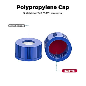 Membrane Solutions Autosampler Vials, 2ml HPLC Vials, 9-425 Lab Clear Vials with Write-on Spot and Graduations, 9mm Blue ABS Screw Caps & Septa for GC Sample Vials, 100 Pcs