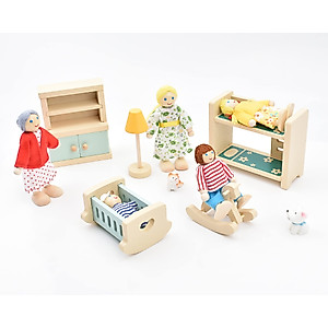 Jzszera Wooden Doll House People of 8 Miniature Figures and 2 Pets, Dollhouse Dolls Family Set- Dollhouse Accessories for Girls Toddler Kids Pretend Play and Imaginative Fun