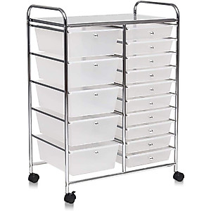 ARLIME 15-Drawer Storage Cart, 15 Drawer Trolley, Rolling Organizer Cart, Scrapbook Paper Organizer, Suitable for Office and School, Rolling Office Organizer Tools (Clear)