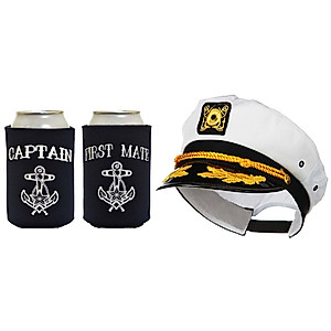 Captain Hat Yacht Cap Funny Coolie Captain and First Mate Can Coolie Bundle Navy