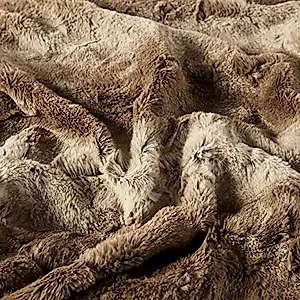 Madison Park Zuri Soft Plush Luxury Oversized Faux Fur Throw Animal Stripes Design, Faux Mink On The Reverse, Modern All Seasons Blanket for Bed, Sofa Couch, Office, Tan, 60x70"