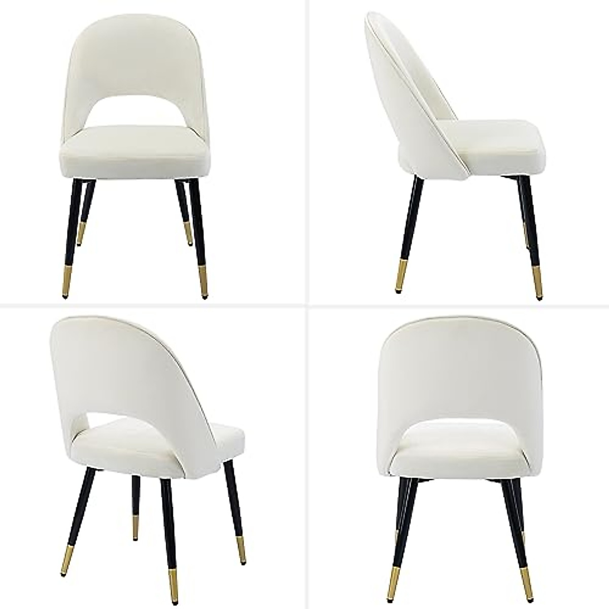 DUOMAY Modern Dining Chair Set of 4 with Open Back, Velvet Upholstered Armless Chair with Metal Frame Side Chair for Kitchen Dining Room Living Room, Beige