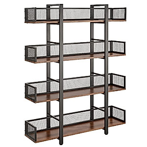 TODDLA 4 Tier Industrial Book Shelf, Solid Wood Bookcase, Rustic Book Case, Metal and Wood Book Shelf, Pine Wood Bookshelves, Real Wood Bookshelf
