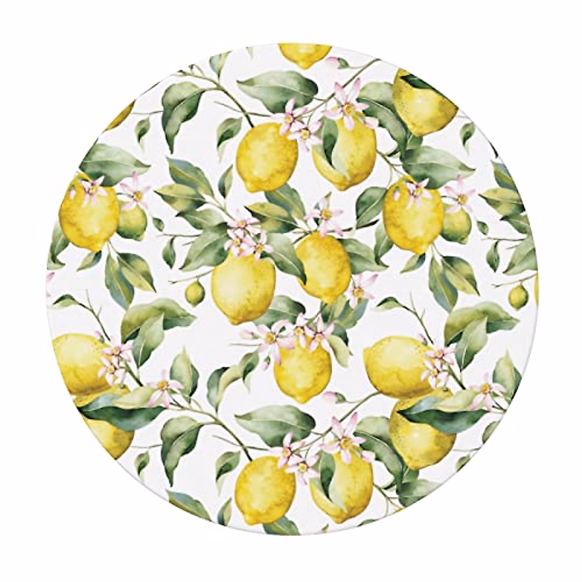 Lemon Round Fitted Table Cover Washable Reusable Elastic Edge Table Cloth for Patio Indoor Outdoor Kitchen Party Use