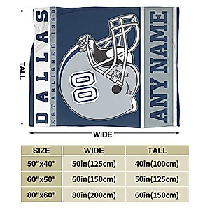 Cybepnk Custom Football Throw Blanket Personalized Decorative Print Couch Bed Tapestry for Memorial Football Team Gift Select Any Name & Any Number d.c,50inchx40inch60inchX50inch80inchX60inch(10388)