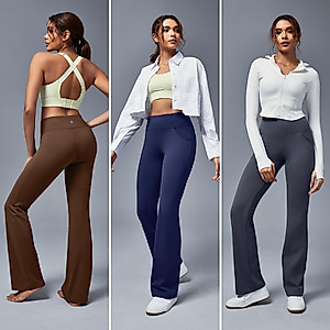 Ewedoos Yoga Pants Women High Waisted Pants with 3 Pockets Bootcut Yoga Trouser Style Yoga Pants Stretchy Work Pants Gray