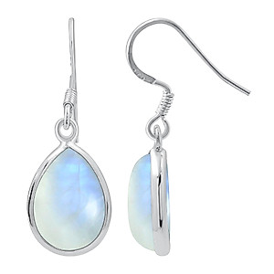Tishavi 9.50Cts Sterling Silver Natural Moonstone Earrings For Women, White Stone Sterling Silver 925 June Birthstone Earrings Jewelry Gift For Women Mom Wife Girlfriend Sister