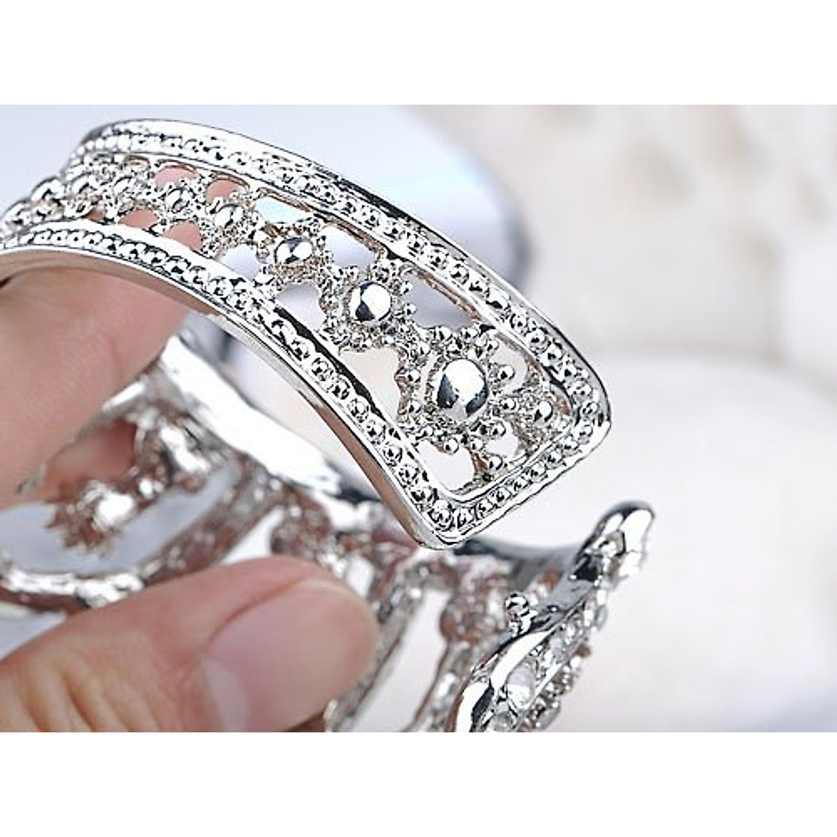Alilang Silvery Tone Clear Crystal Colored Rhinestones Crown Tiara Princess Cuff Bracelet