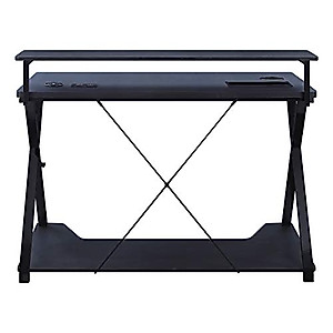 OSP Home Furnishings Checkpoint Ghost Battlestation Gaming Desk with RGB LED Lights, Black