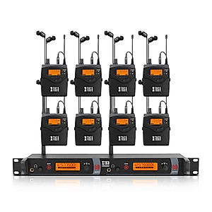 XTUGA RW2080 UHF Wireless in Ear Monitor System 8 Bodypacks, Dual Channel Wireless IEM System with 40 Frequencies, 300Ft Mono Design for Band, Stage or Studio, 572MHz-599Mhz