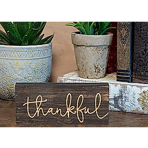 P. Graham Dunn Thankful Script Design 6 x 2.5 Inch Solid Pine Wood Farmhouse Stick Sign