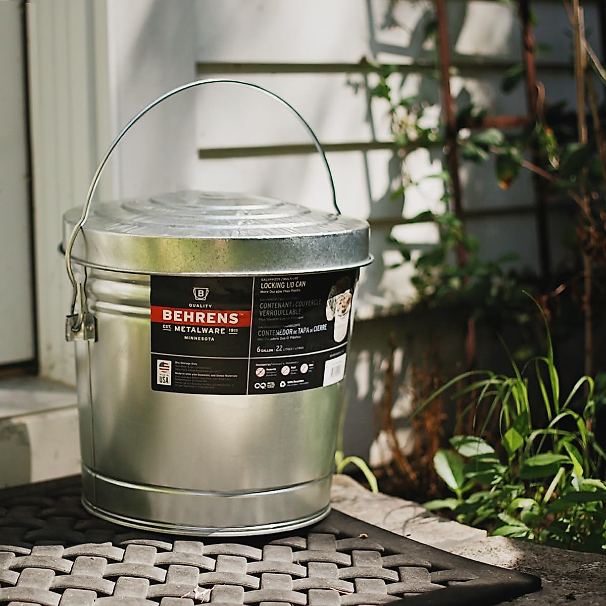 Behrens 6 Gallon Rust-Proof Steel Locking Lid Trash Can(6 gal) Made in USA