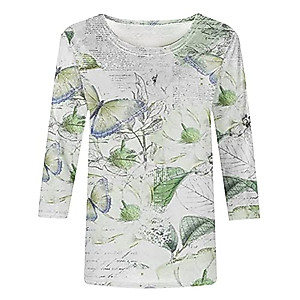 Women Plus Size Tops 3/4 Sleeve Casual Loose Fit Summer t-Shirt Floral Print Graphic Tee Shirt Pullover Blouse Cute