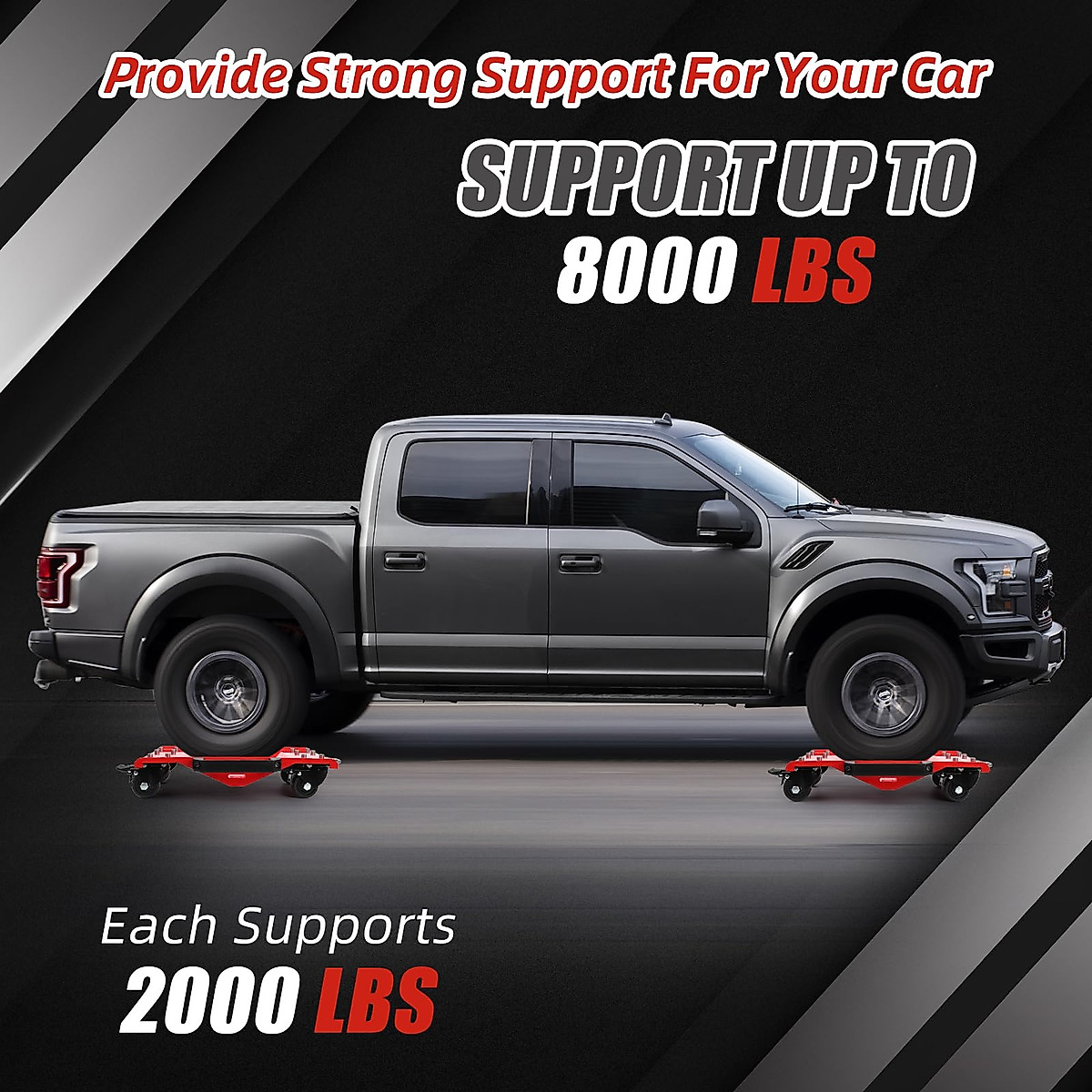 Aoile Car Dolly Set of 4, 8000LBS Capacity Car Dollies with Tow Hooks, Wheel Dolly Set of 4 with Thickened Handles & Sidebar, Car Dolly, Car Wheel Dolly with Security Lock for Moving Vehicles