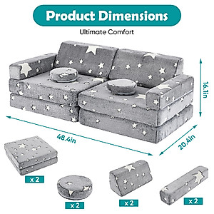 Kids Play Couch,10 Pcs Toddler Couch Sofa,Foam Modularized Kids Couch,Glowing in The Dark Sofa Convertible Kids Toddlers Couch Play Set for Playroom Bedroom