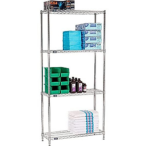 Nexel 12" x 36" x 74", 4 Tier Adjustable Wire Shelving Unit, NSF Listed Commercial Storage Rack, Chrome Finish, leveling feet