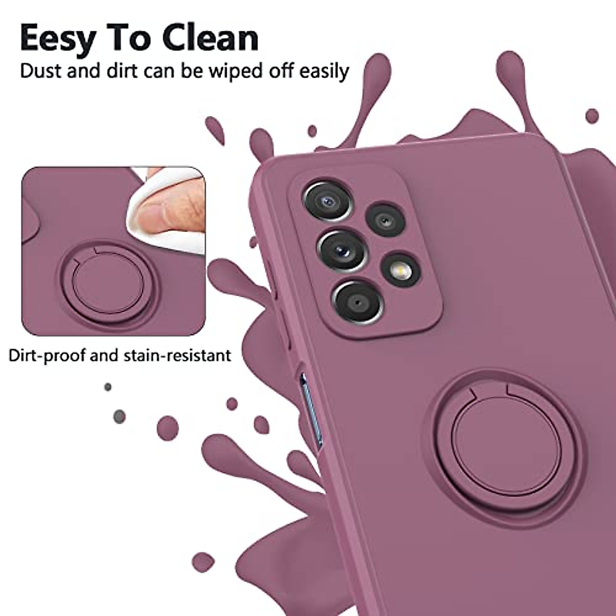 YisrLery Compatible with Samsung Galaxy A13 4G Case with Ring Kickstand and 2 Tempered Glass Screen Protector, Liquid Silicone Samsung A13 Case Microfiber Linner Anti-Scratch Shockproof Case Purple