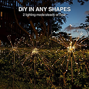 Mafiti Solar Garden Lights Outdoor,2 Pack Each 120 LED Solar Fire Work Lights, DIY Waterproof Solar String Lights for Patio,Yard Decoration(Warm White) (2, White)