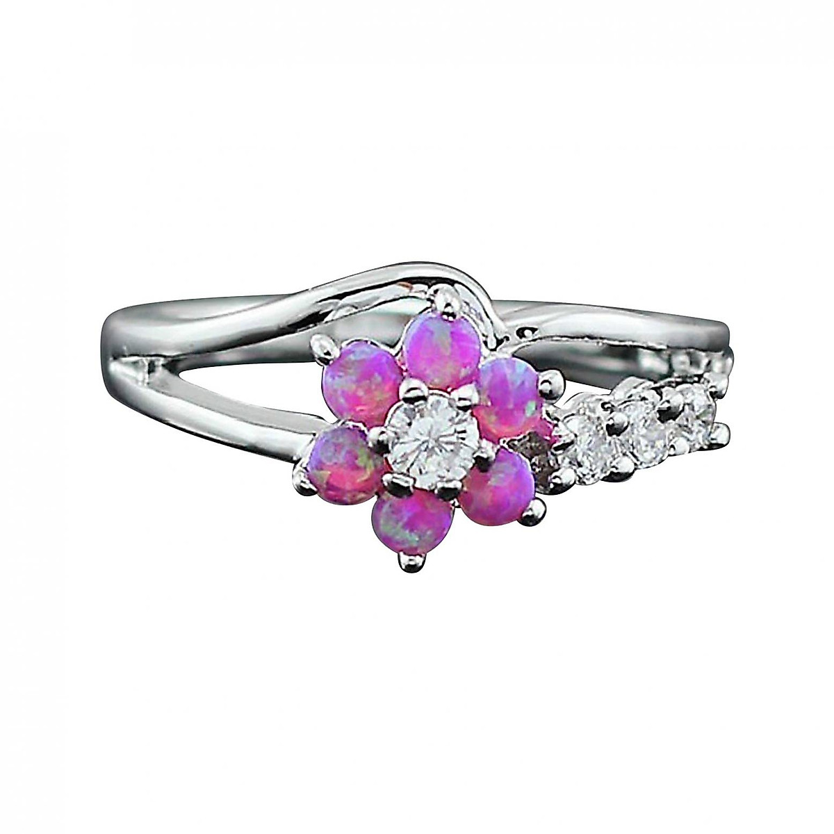 Exquisite Floral Opal Ring for Womens Pink/White Zircon Jewelry Rings Vintage Ladies Copper Ring Engagement Ring, 6