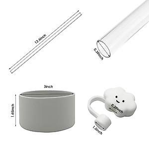 Bougimal Straw Cover Fit for Stanley Quencher H2.0 40 oz 30 oz Tumbler with Handle & Stanley IceFlow 20oz 30oz, Protective Silicone Cup Boots Reusable, Rainbow label, Stanley Cup Accessories, Gray