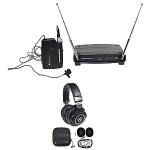 Audio-Technica ATW-901a/L Wireless Lavalier Microphone Mic + Samson Headphones
