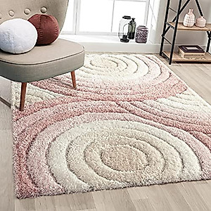 LUXE WEAVERS Pink 5x7 Shag Geometric Area Rug, Modern, Stain Resistant, Easy Indoor Rugs for Bedroom, Living Room