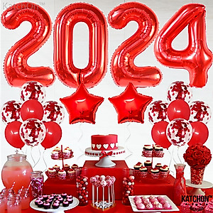 KatchOn, Red 2024 Balloon Numbers Set - Pack of 22 | Giant 40 Inch Red 2024 Balloons, Confetti Balloons, Red and White Graduation Decorations | Red Graduation Decorations Class of 2024 Red and White