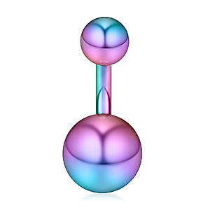 Ruifan 4PCS 14G 6mm 1/4 Inch 316L Surgical Steel Crystal Ferido CZ Short Belly Earring Navel Button Rings Set - Rainbow