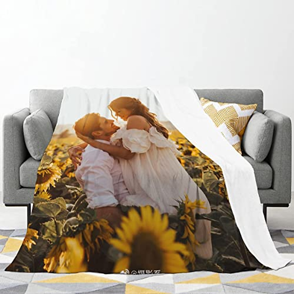 Custom Blanket with Photo Text Personalized Throw Blanket Made in USA Blanket Customized Picture for Baby Mother Father Adult Friends Lovers Dog Pets Personalized Gift Birthday (sty1)