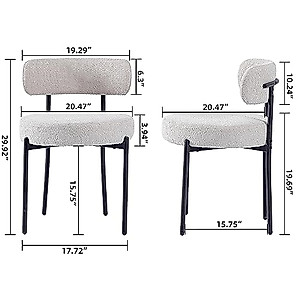 EDWELL Boucle Dining Chairs Set of 2, Round Upholstered Dining Chairs with Black Metal Legs, Modern Dining Room Chairs for Dining Room, Kitchen, Living Room
