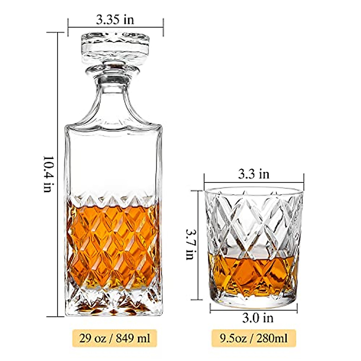 Lighten Life Whiskey Decanter Set,Italian Style Decanter Set with 4 Glasses in Gift Box,Crystal Bourbon Decanter Set for Scotch,Liquor,Whiskey Decanter Set for Men and Women