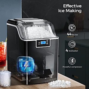 Xbeauty Nugget Ice Maker Countertop, Pebble Ice Maker Machine with Self-Cleaning, Chewable Pellet Ice/44Lbs Day/24Hrs Timer, Portable Ice Maker for Home/Kitchen/Office/Bar/Party, Black