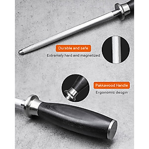 TUO Knife Sharpening Kit Honing Steel 8 Inch Knife Sharpeners,Kitchen Knives Sharpener Steel Honing Rod, German X50CrMoV15 Steel with Full Tang Pakkawood Handle, BLACK HAWK SERIES