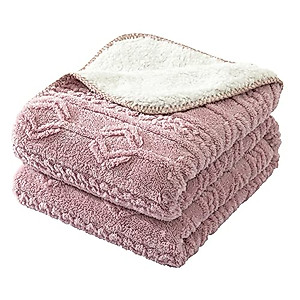 SofyCotty Sherpa Throw Blanket Soft Warm Cozy Plush Throws Blankets for Couch Sofa, Flannel Fleece Throws Geometric Knitted Pattern Blankets for Bed Living Room(50x60 inches,Pink)
