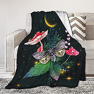 Mushroom Moth Blanket Super Soft Fleece Throw Blankets 40x50 Inches Comfy Summer Flannel Travel Camping Blankets Gift for Women Men Decor Bedroom Sofa Chair