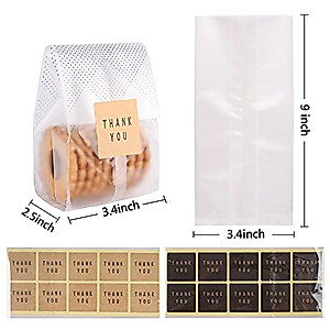 LOKQING Cellophane Treat Bags Cookie bags for Packaging Clear Gift Bags with Stickers for Cookies,Candy,Chocolates(100 PACK,9x3.3inch)
