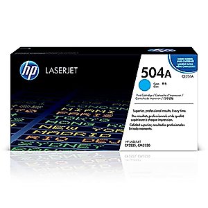Original HP 504A Cyan Toner Cartridge | Works with HP Color LaserJet CM3530, CP3525 Series | CE251A