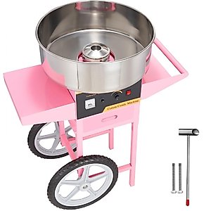 Commercial Electric Cotton Candy Machine with Cart, Stainless Steel Bowl, Sugar Scoop and Drawer - Perfect for Home, Kids Birthday, Family Party - Pink