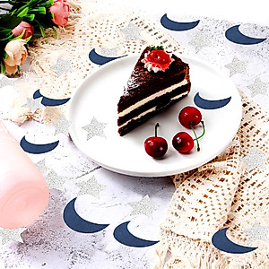 Navy-Blue Moon Silver Star Confetti - 300pcs Glitter twinkle little star Table Confetti,Ramadan Mubarak Decor Birthday Wedding Baby Shower Party Decorations Lasting Surprise