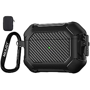 Maxjoy for AirPods Pro 2nd Generation Case Cover, AirPods Pro 2 Protective Case with Lock Pro2 Military Hard Rugged Shockproof Cover with Keychain Compatible with Apple Airpods Pro 2 2022, Black
