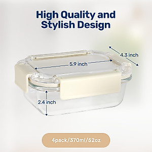 YSSOA Food Meal Prep Containers with Lids, All Temp Food Storage Container,BPA-Free,Airtight Glass Lunch Boxes,Ideal for Lunch, Meal Prep & Leftovers,Microwave, Oven,Dishwasher Friendly,4 Packs
