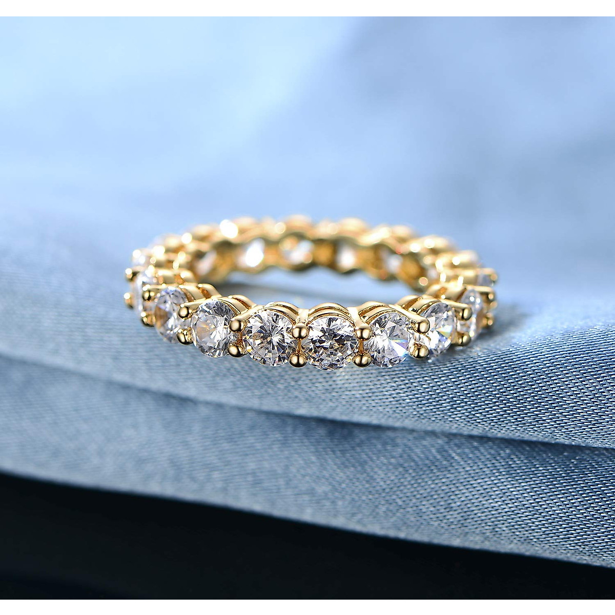 Gemsme 18K Yellow Gold Filled Cubic Zirconia Eternity Band Ring for Women (10)