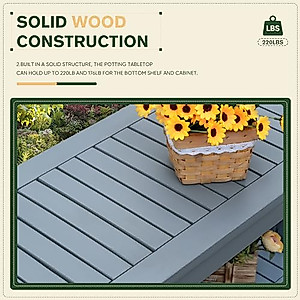 Greesum 2-Tier Outdoor Storage Cabinet in Acacia Wood, with 2 Magnetic Doors, for Garden, Picnic, Buffet, TV Stand, or Bar Table, Grey