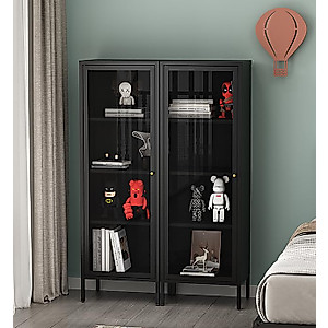 MIOCASA Display Cabinet Steel Storage Cabinet, Bookcase with Glass Door Accent Tall 4 Tier File Cabinet for Home, School, Gym, Bathroom and Office (H150-Glass 1D)
