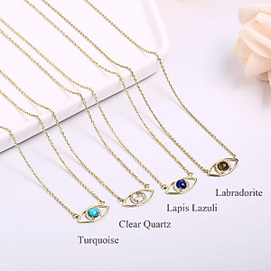KISSPAT 14K Gold Dainty Evil Eye Necklace for Women | Gemstone Necklace Lapis Lazuli | Real Crystal Necklace for Women