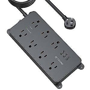 TROND Power Strip Surge Protector 10ft, ETL Listed, Flat Plug Extension Cord with 3 USB Ports (1 USB C), Wall Mountable, 7 Widely-Spaced Outlets, 1700J, Black
